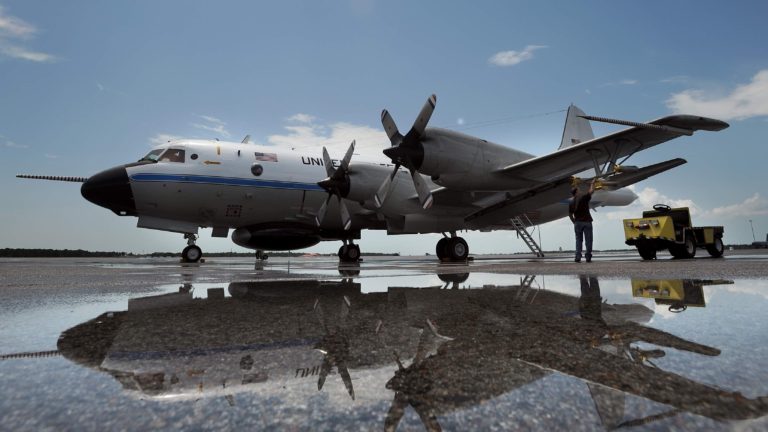 Hurricane Hunter Aircraft Investigating Gulf Storm; Tropical Cyclone ...